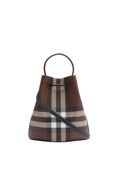 Burberry Small Check Bucket Bag - Dark Birch Brown