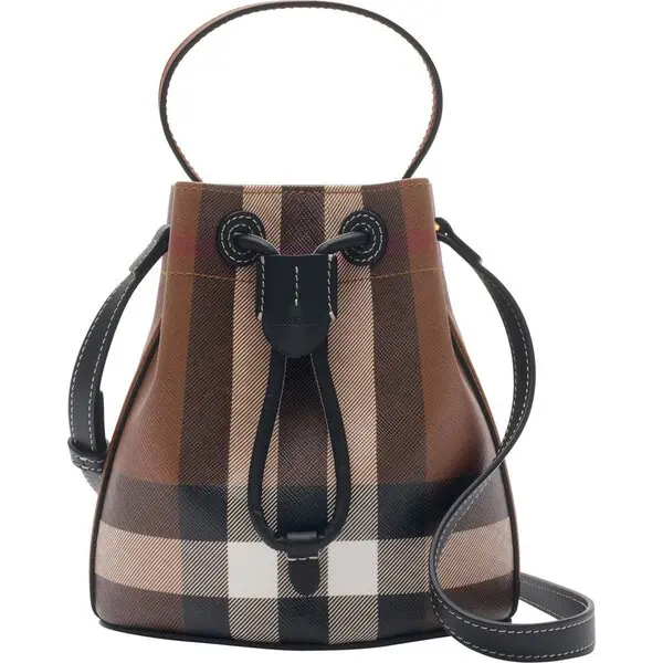 Burberry Mini Check Bucket Bag - Dark Birch Brown