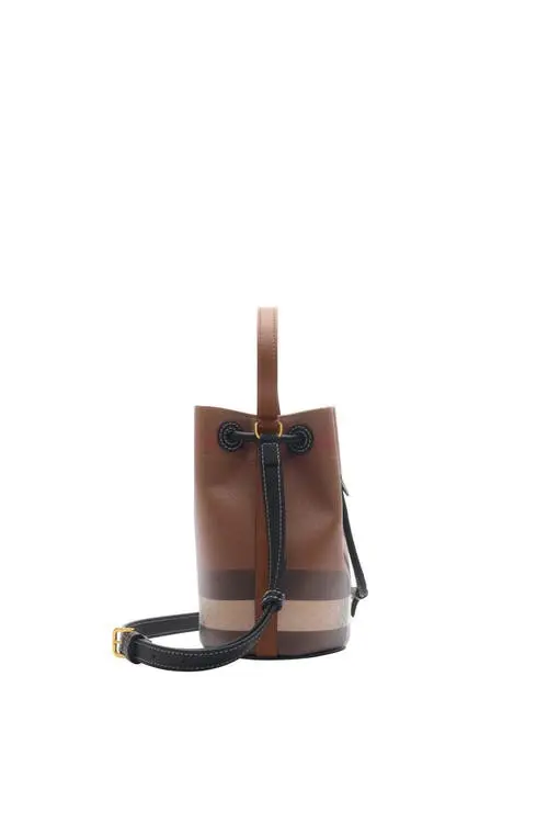 Burberry Mini Check Bucket Bag - Dark Birch Brown