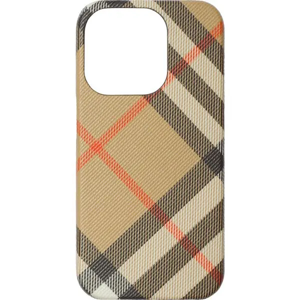 Burberry Check Iphone 15 Pro Case - Sand