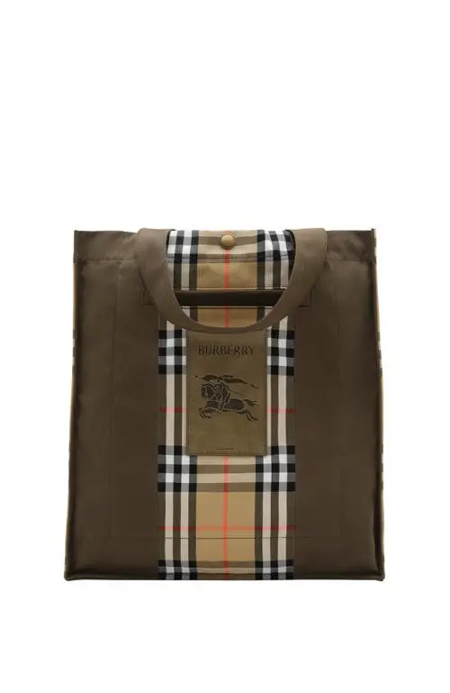 Burberry Check Trench Tote - Military Green/sand Beige