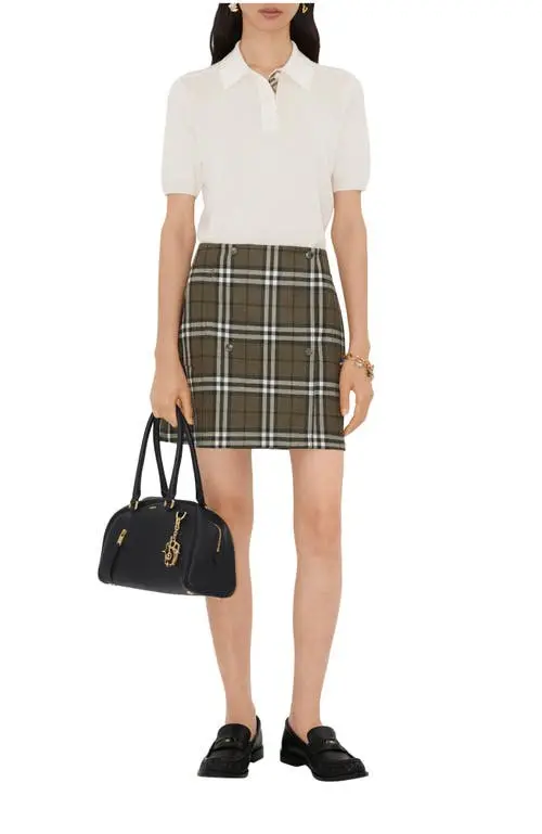 Burberry Check Bonded Wool Trench Mini Skirt