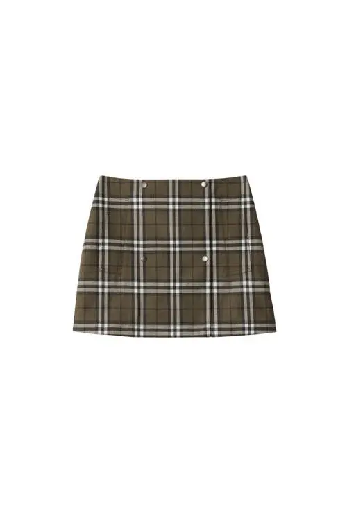 Burberry Check Bonded Wool Trench Mini Skirt