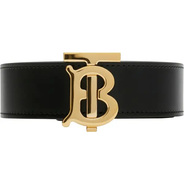 Burberry Reversible Leather Tb Belt - Black/tan/gold