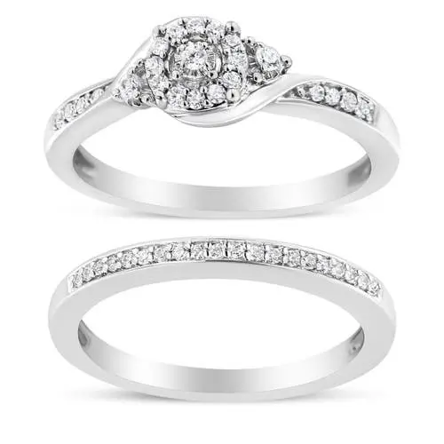 HAUS OF BRILLIANCE Silver 1/4 Cttw Diamond Ring And Band Set - White