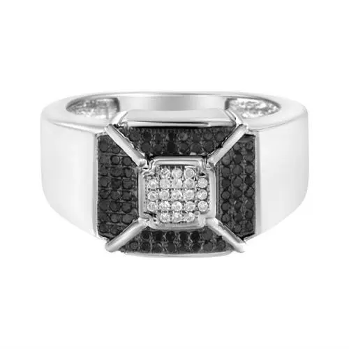 HAUS OF BRILLIANCE Silver 3/8 Cttw Black And Diamond Band Ring - White