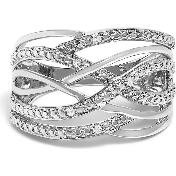 HAUS OF BRILLIANCE Silver Diamond Accent Crossover Ring - White