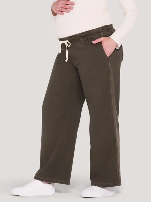 Motherhood Maternity Under The Belly Tie Waist Wide Leg Pant - Olive Night