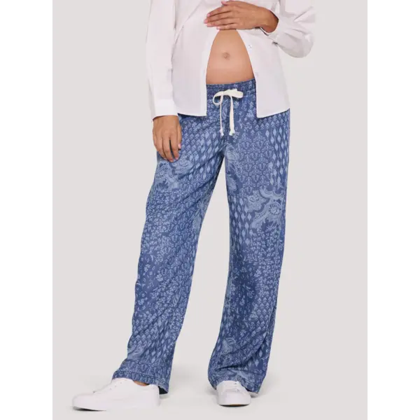 Motherhood Maternity Under The Belly Tie Waist Wide Leg Pant - Patch Medium Wash