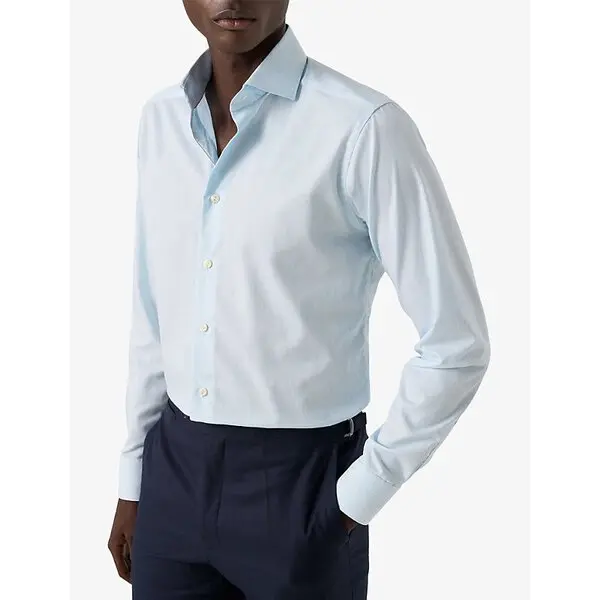 Eton Solid Slim-fit Cotton-twill Shirt - Light Blue