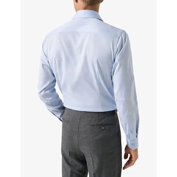 Eton Floral-trim Slim-fit Cotton-twill Shirt