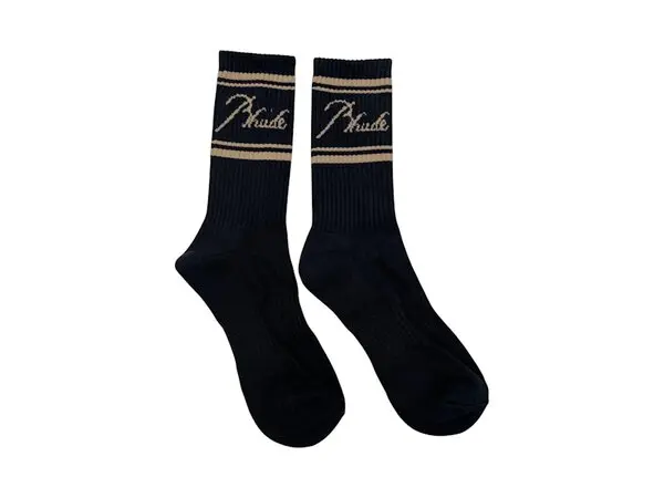 Rhude Script Logo Socks - Black/gold