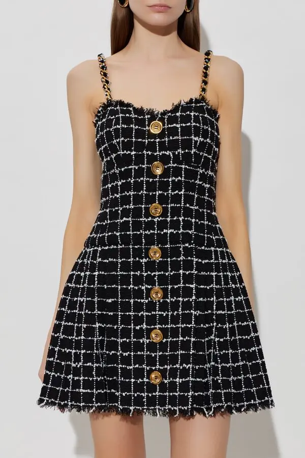 Balmain Sleeveless Tweed Mini Dress - Black