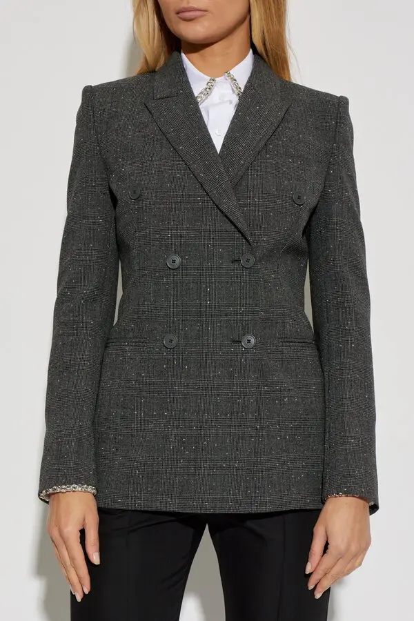 Alexander McQueen Wool Blazer With Checked Pattern - Grey