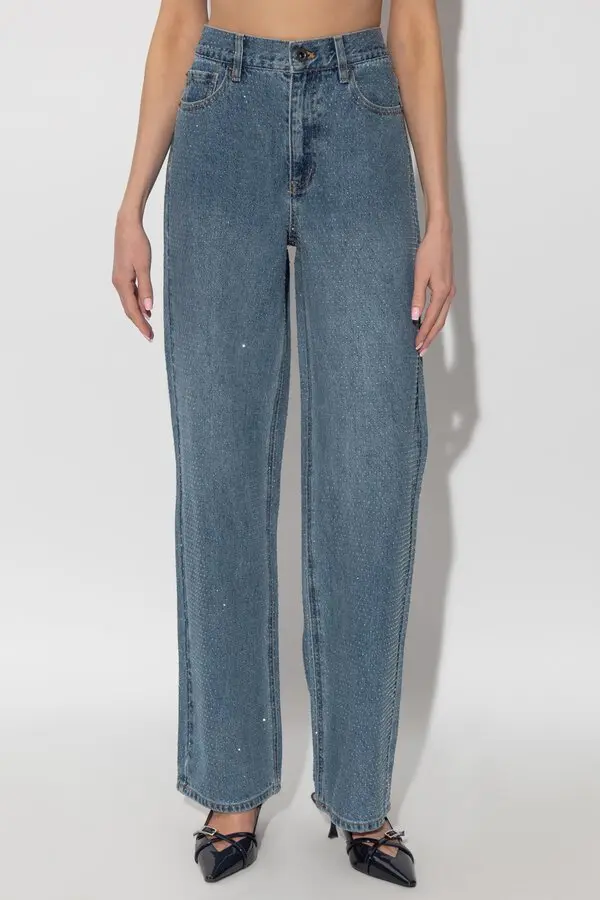 SELF-PORTRAIT Sequined Straight Leg Jeans