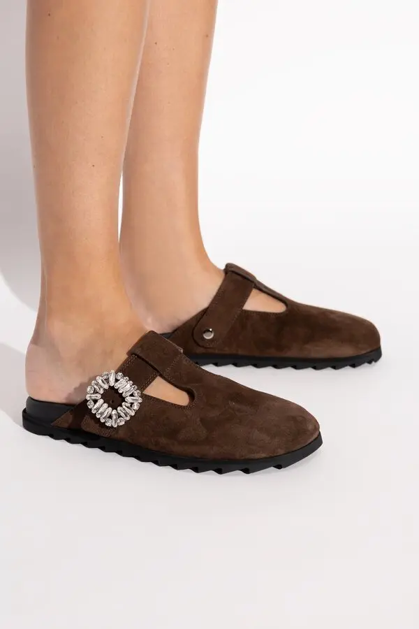 ROGER VIVIER Suede Slides - Brown