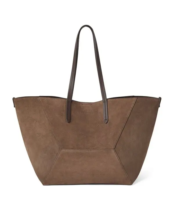 Brunello Cucinelli Medium Suede Duo Tote Bag - Brown