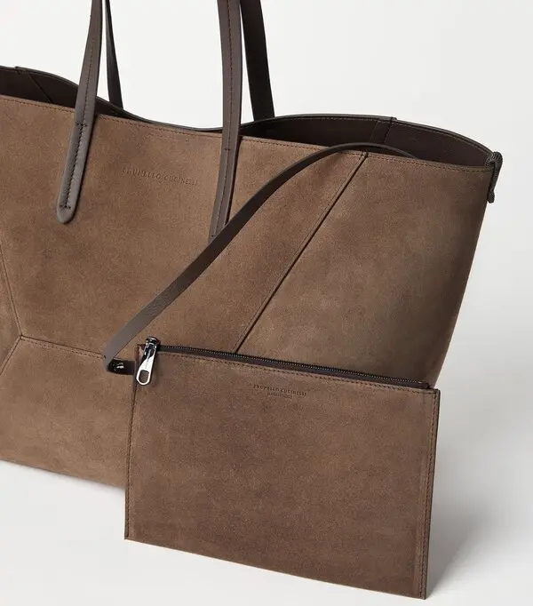 Brunello Cucinelli Medium Suede Duo Tote Bag - Brown