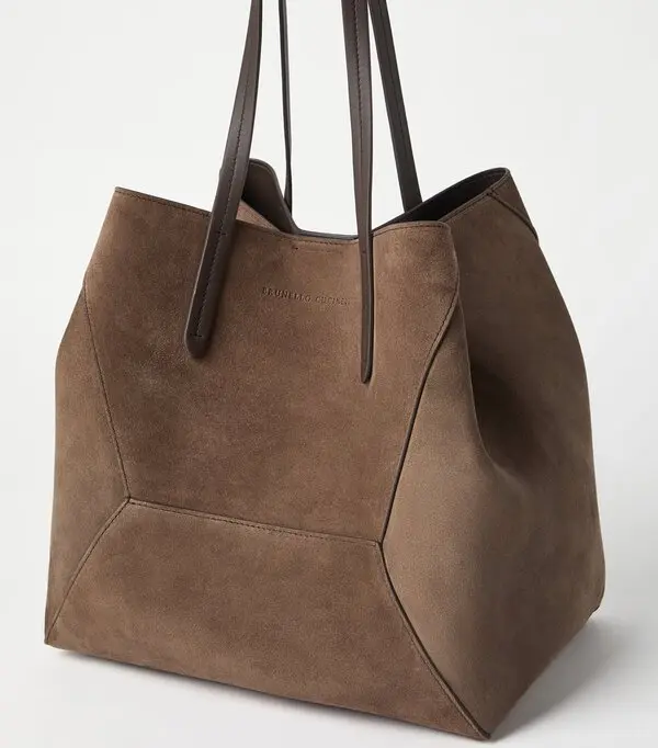 Brunello Cucinelli Medium Suede Duo Tote Bag - Brown