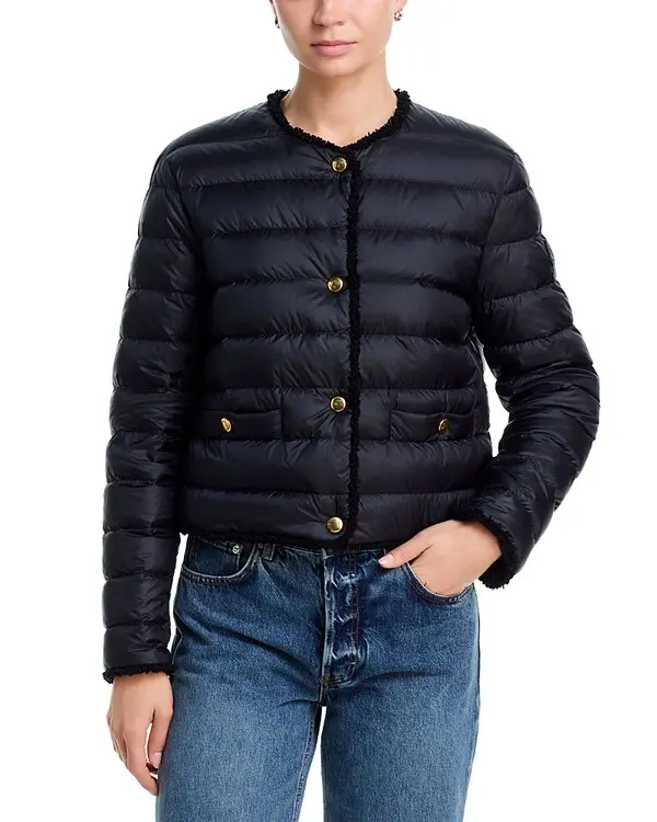 Moncler Fleurs Quilted Jacket With Textured Trim - Black