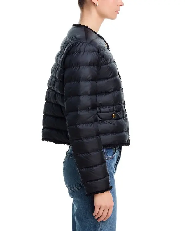 Moncler Fleurs Quilted Jacket With Textured Trim - Black