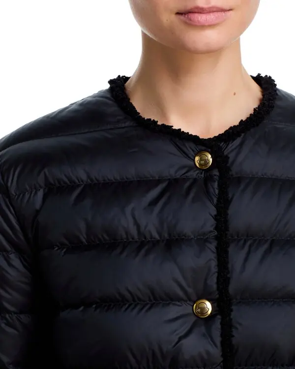 Moncler Fleurs Quilted Jacket With Textured Trim - Black
