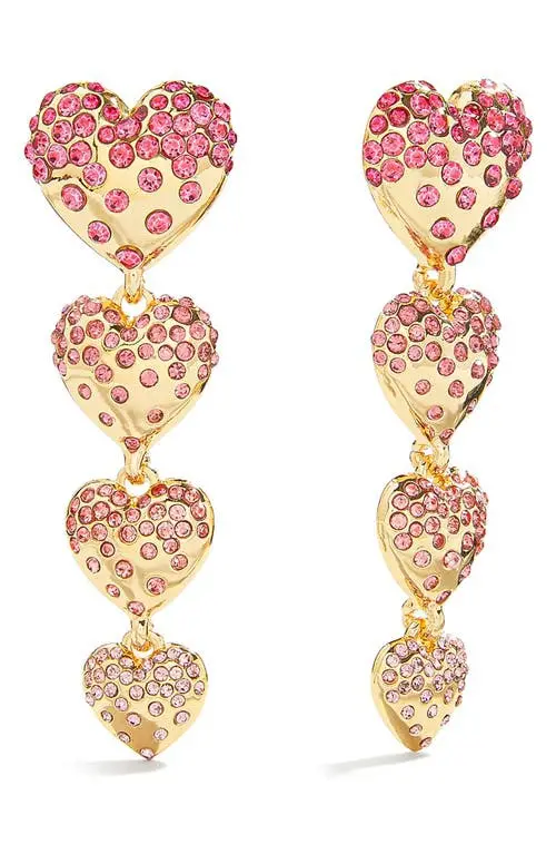 Baublebar Isabelle Pavé Heart Linear Drop Earrings - Gold/pink