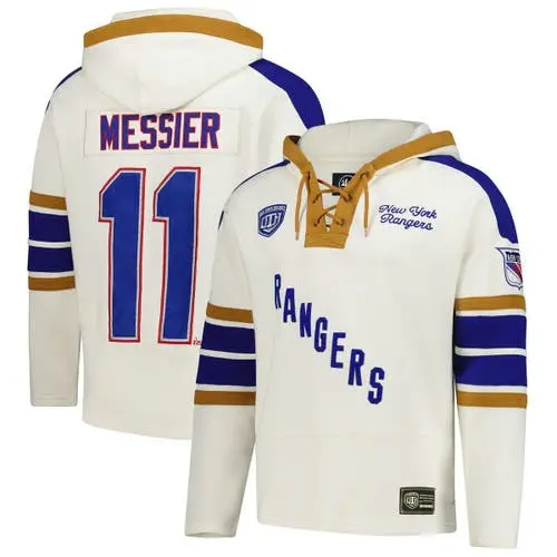 '47 47 Mark Messier New York Rangers Blue Line Heritage Lace-up Pullover Hoodie - Cream