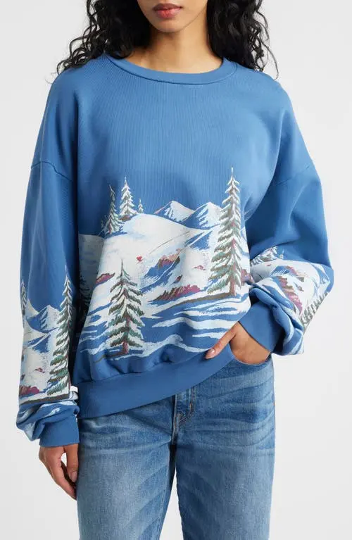 Daydreamer Alpine Scene Graphic Cotton Sweatshirt - Denim