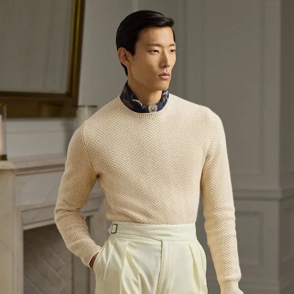 Ralph Lauren Textured Herringbone Cashmere Sweater