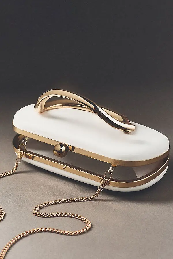 Anthropologie Gold Accent Clutch - Ivory
