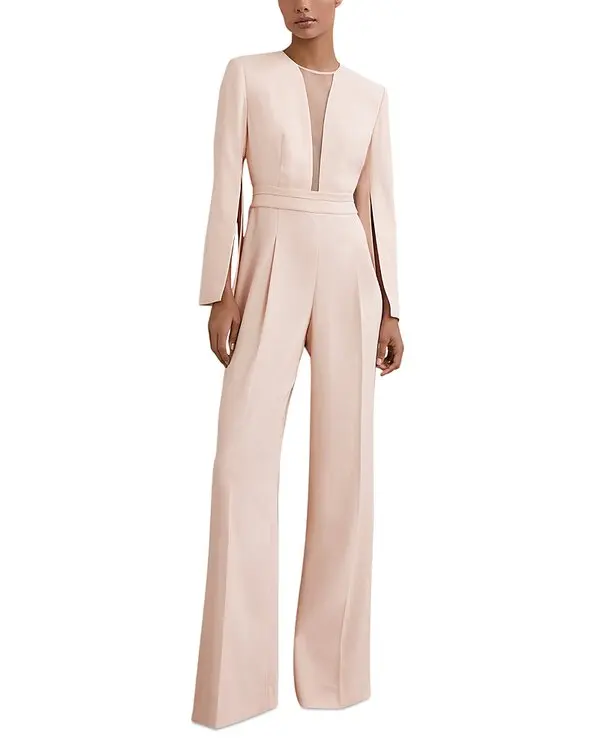 REISS Evora Sheer Trim Jumpsuit - Pale Pink