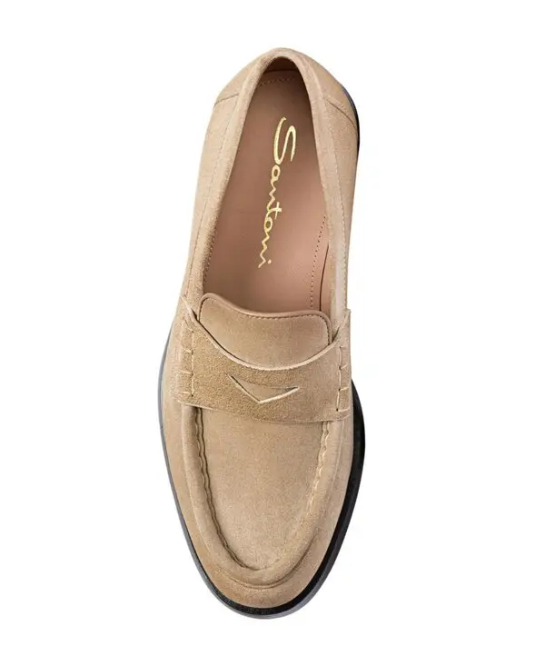 Santoni Suede Penny Loafer - Black