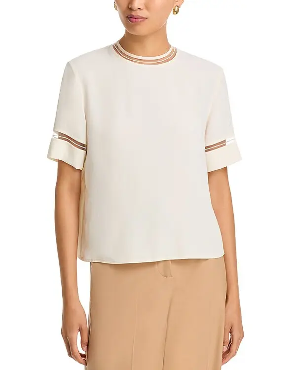 Fabiana Filippi Manica Corta Mesh Trim Top - Burro