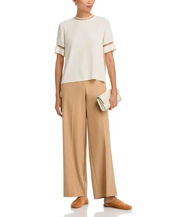 Fabiana Filippi Manica Corta Mesh Trim Top - Burro