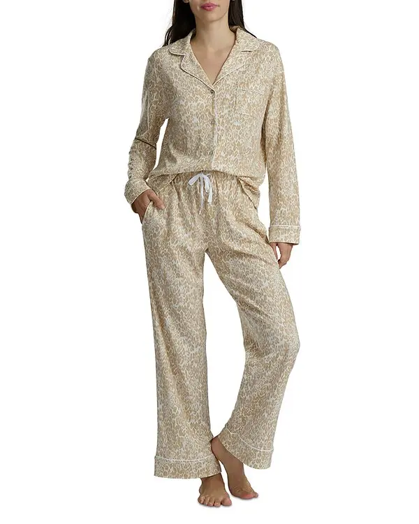 Splendid Notch Collar Pajama Set - Tonal Animal