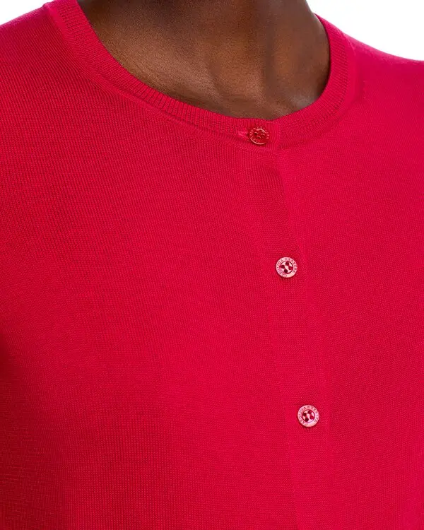 Carolina Herrera Long Sleeve Crewneck Cardigan - Claret