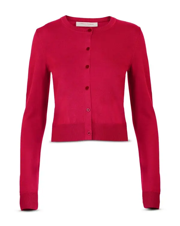 Carolina Herrera Long Sleeve Crewneck Cardigan - Claret