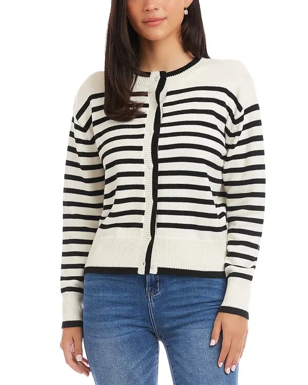 Karen Kane Striped Cardigan Sweater - Black