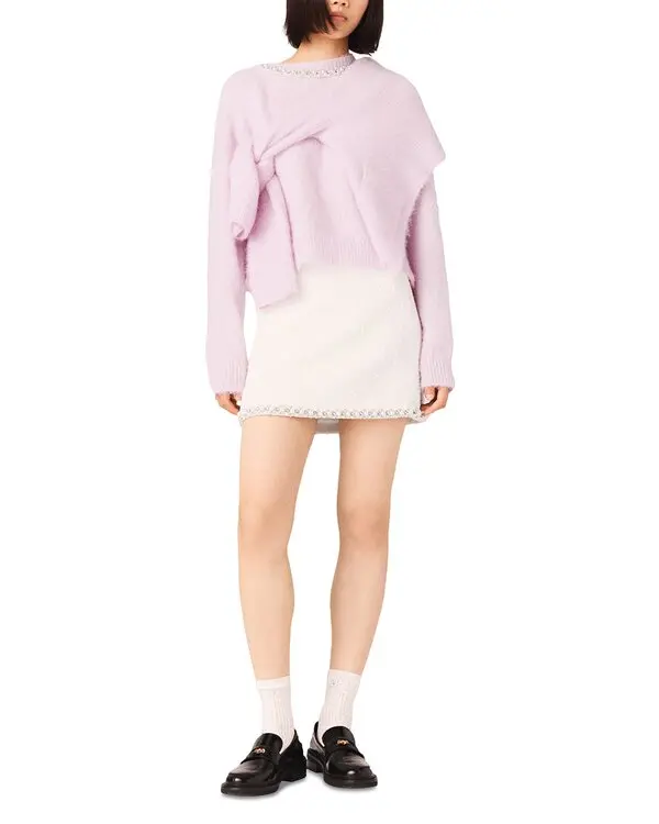 Maje Pearl Trim Tweed Mini Skirt - Ecru