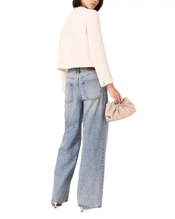 Maje Faux Pearl Trim Tweed Jacket - Ecru