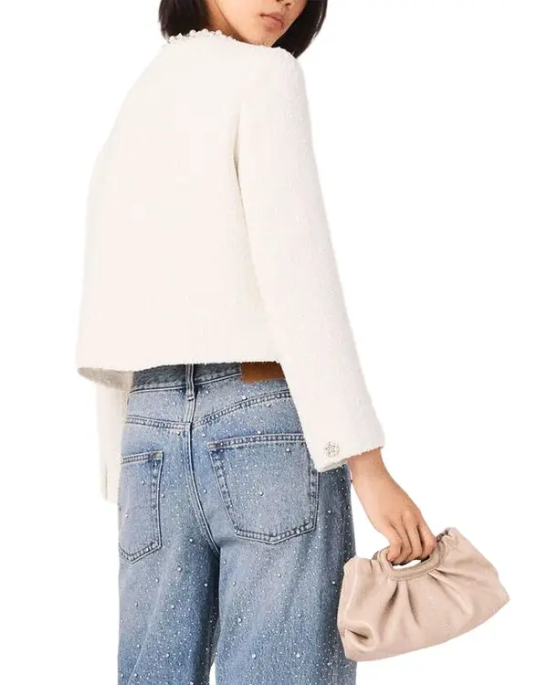 Maje Faux Pearl Trim Tweed Jacket - Ecru