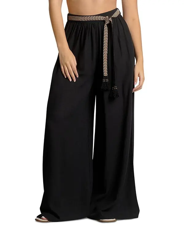 Elan Belted Wide Leg Pants - Black