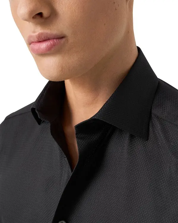 Eton Contemporary Fit Button Front Textured Shirt - Black