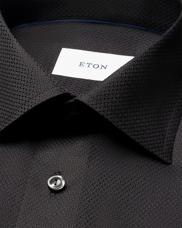 Eton Contemporary Fit Button Front Textured Shirt - Black