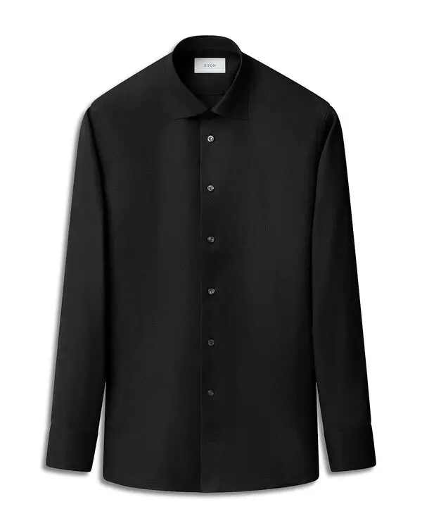Eton Contemporary Fit Button Front Textured Shirt - Black