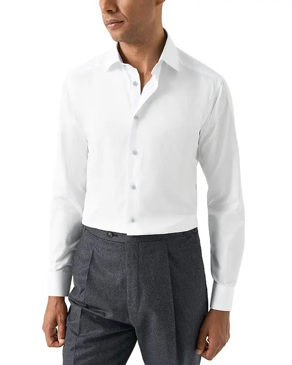 Eton Signature Twill Solid Slim Fit Dress Shirt With Floral Detail
