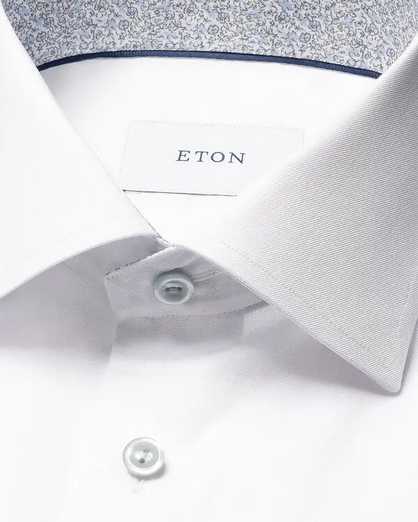 Eton Signature Twill Solid Slim Fit Dress Shirt With Floral Detail