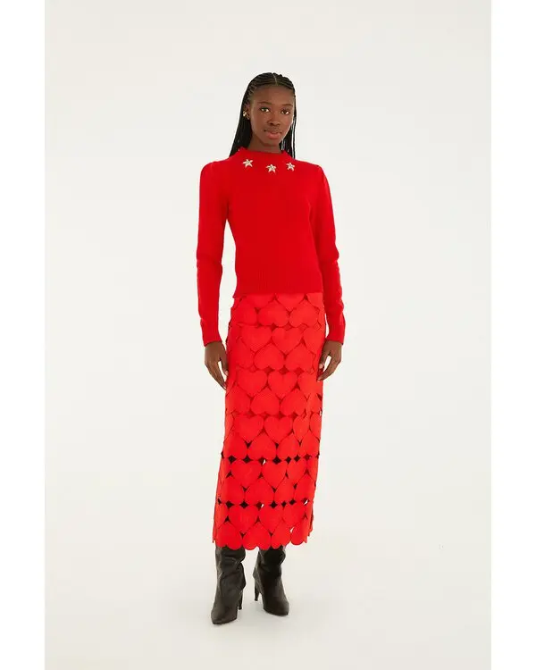 Farm Rio Hearts Linen Midi Skirt