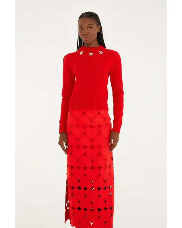 Farm Rio Hearts Linen Midi Skirt